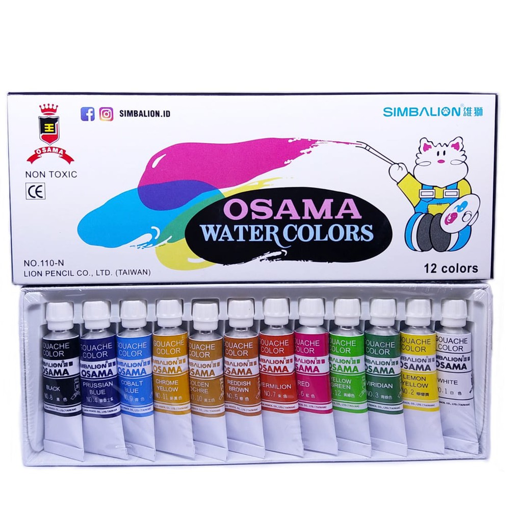 Jual Simbalion Cat Air/ Water Color 12 Warna Osama 110N/ Osama 12 Color ...