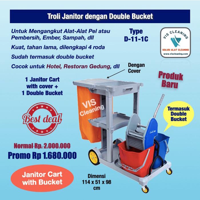 Jual Trolley Multifunction Janitor Cart (Troli Janitor Dengan Double ...