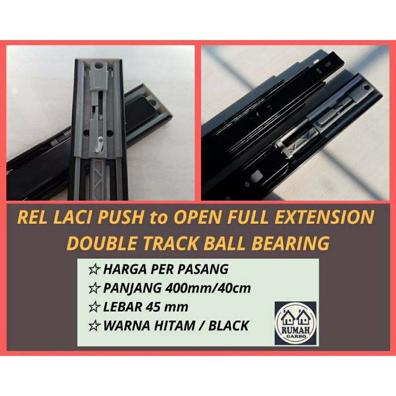 Jual Rel Laci PUSH OPEN 40CM Full Extension Double Track Ball Bearing ...