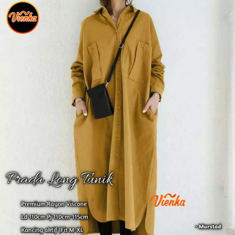 Jual Prada long tunik katun rayon premium Ld 110 saku depan | Shopee ...