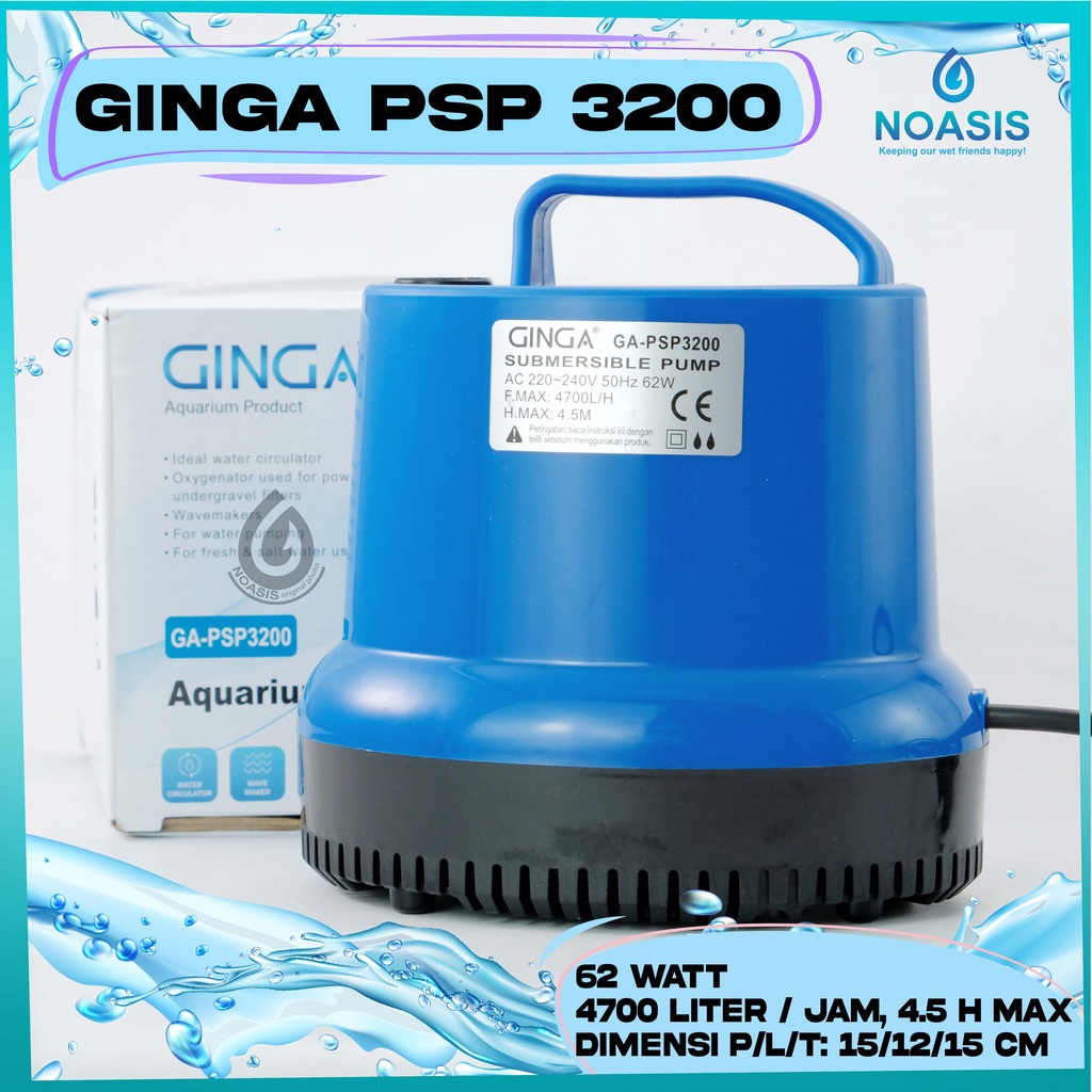 Jual POMPA AIR CELUP AQUARIUM 62 W GINGA GA PSP 3200 PSP-3200 KOLAM ...