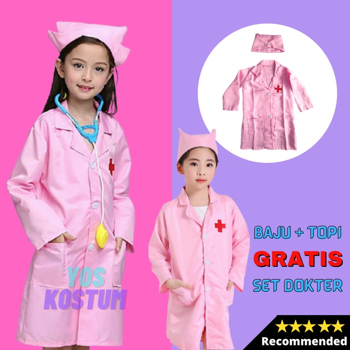 Jual Baju Dokter Anak Perempuan Warna Pink Import Kostum Profesi Suster ...