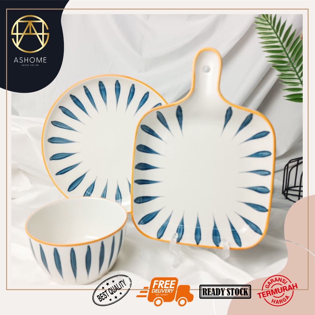 Jual ASHOME Piring Set 1 Orang Piring Makan Bergaya Jepang Motif Sendai ...