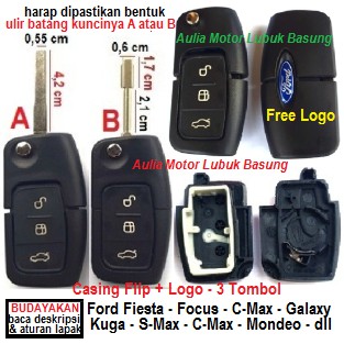 Jual casing kunci lipat flip key ford fiesta focus c-max galaxy kuga s ...