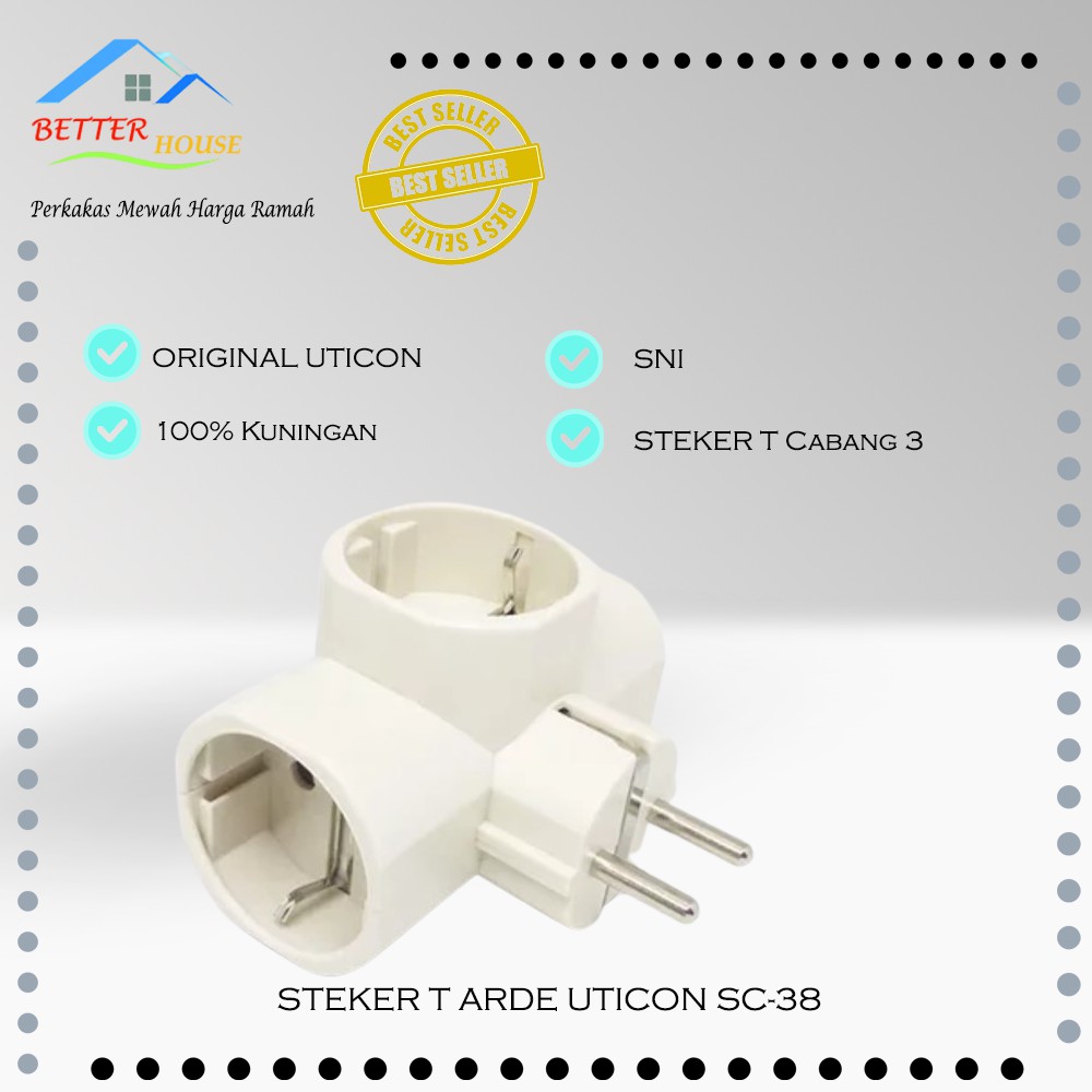 Jual Steker T Arde Multi Plug steker cabang 3 Uticon SC38 | Shopee ...
