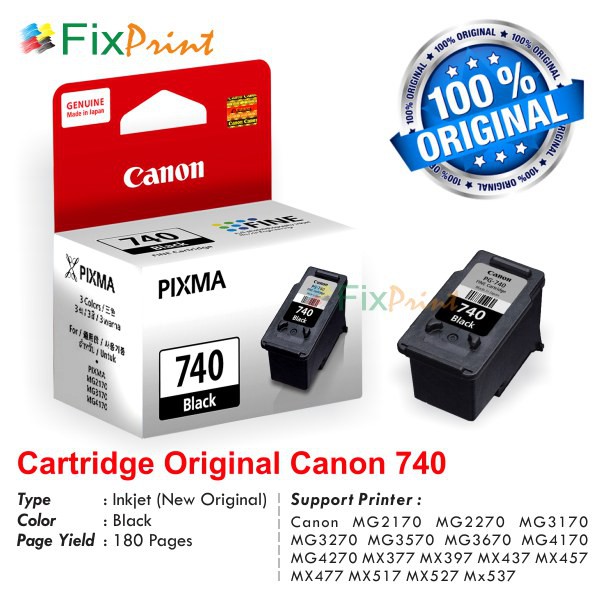 Jual Cartridge Original Canon Canon PG-740 PG740 740 Black, Tinta Printer Canon MX537 MX517 ...