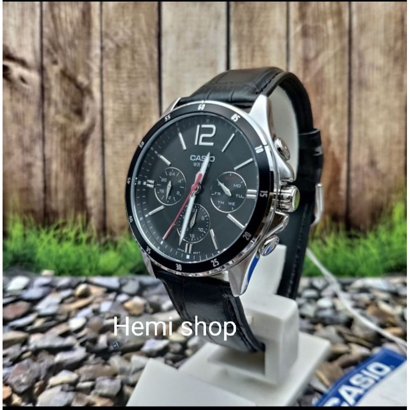 Jual fashion cowo murah Casio Analog Jam Tangan Pria Kulit Hitam MTP ...
