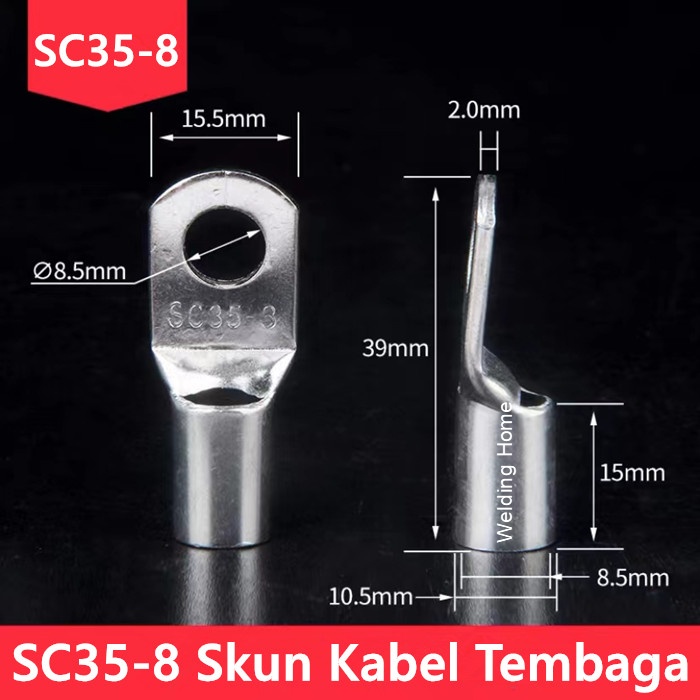 Jual 5PCS Skun Kabel Cable Scun Lug SC 35mm Lubang Baut 6mm 8mm 10mm 35-6 35-8 35-10mm | Shopee ...