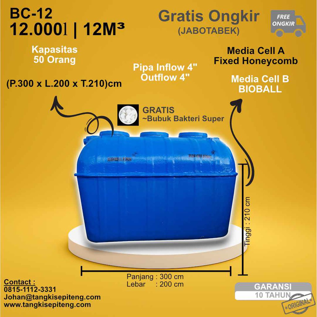 Jual BIOTANK, BIO SEPTIC 12000 Liter / 12M3 - Tangki Bio Septic Tank ...