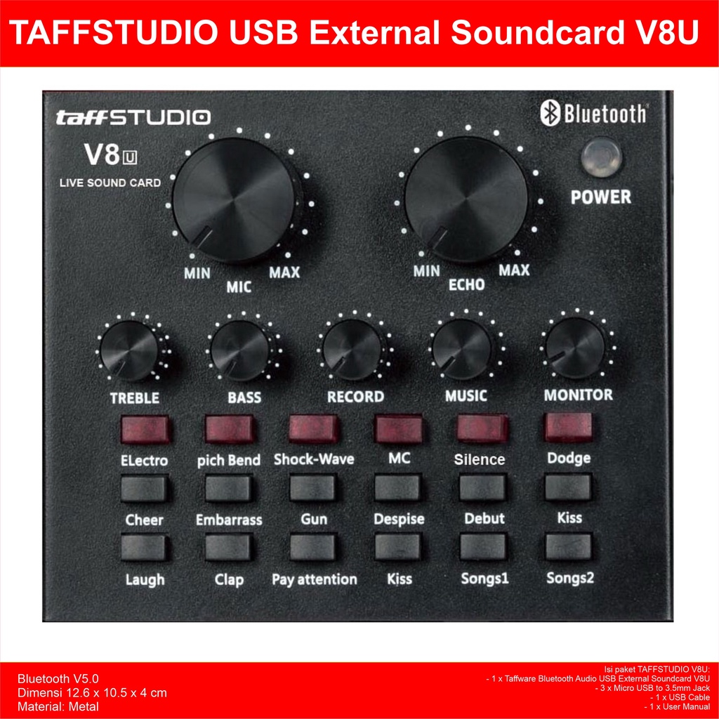 Jual TaffSTUDIO V8 Bluetooth Soundcard | Shopee Indonesia