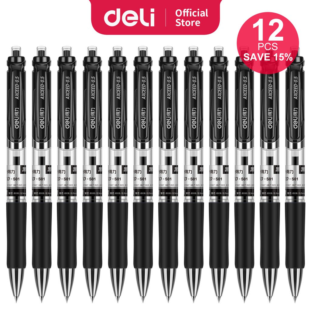 Jual Deli Gel Pen / Pulpen Gel Capable/Retractable 0.5 mm Isi 12 pcs ...
