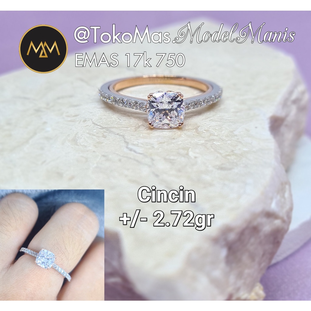 Jual Cincin Solitaire Kotak Lapis bunga kombinasi 2 warna emas putih ...