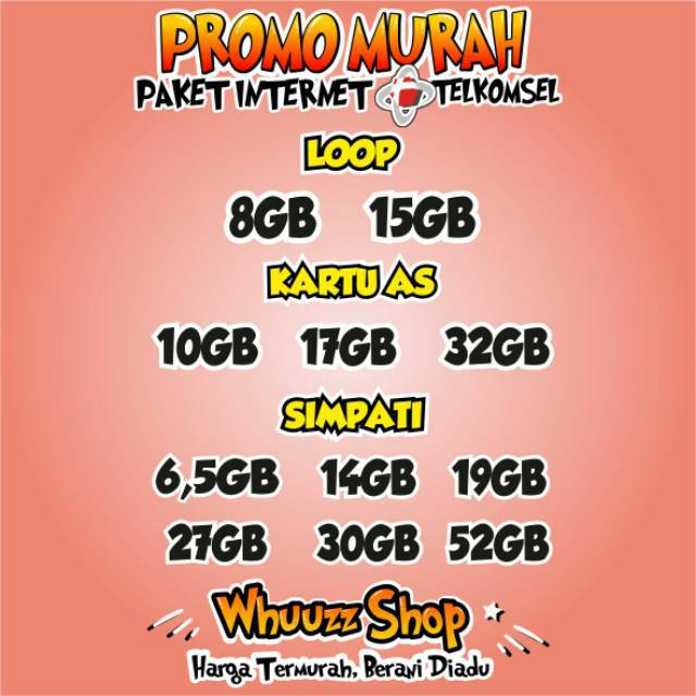 Jual *PROMO MURAH* SURPRISE DEAL PAKET DATA INTERNET KUOTA TELKOMSEL SIMPATI AS LOOP OMG 20GB ...