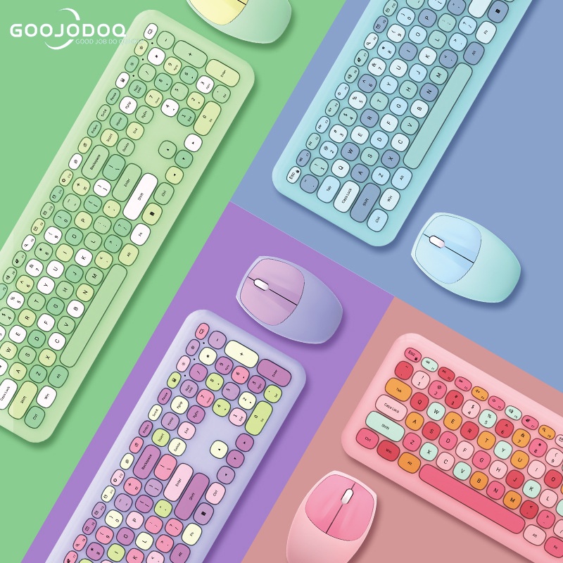 Jual Goojodoq Wireless Keyboard And Mouse Set Round Mixed Color 2.4 Ghz ...