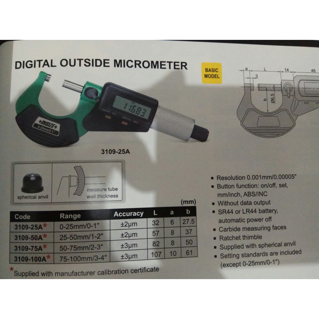 Jual INSIZE 3109-50 DIGITAL OUTSIDE MICROMETER 25-50 MM ALAT UKUR TEBAL ...