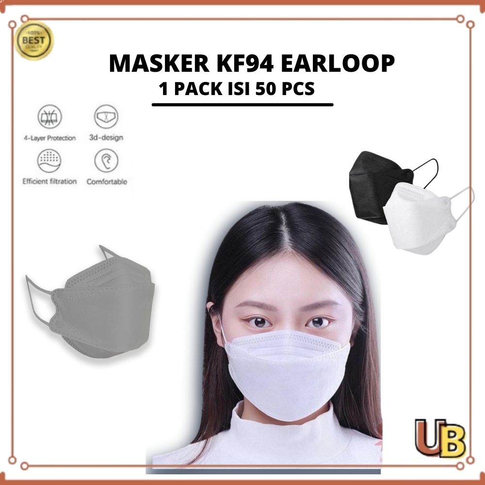 Jual masker KF94 4Ply Isi 50 Pcs Hitam Putih Earloop | Shopee Indonesia