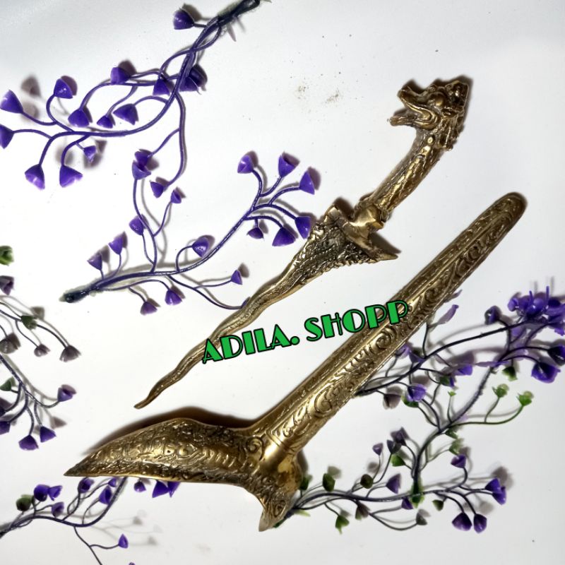 Jual BARANG ANTIK KERIS LADRANG WARNA KUNING BAHAN FULL KUNINGAN 25CM ...