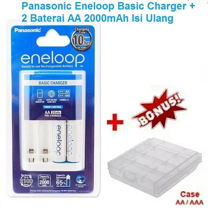 Jual Panasonic Eneloop Basic Charger + 2 Baterai AA 2000mAh + Free Case ...