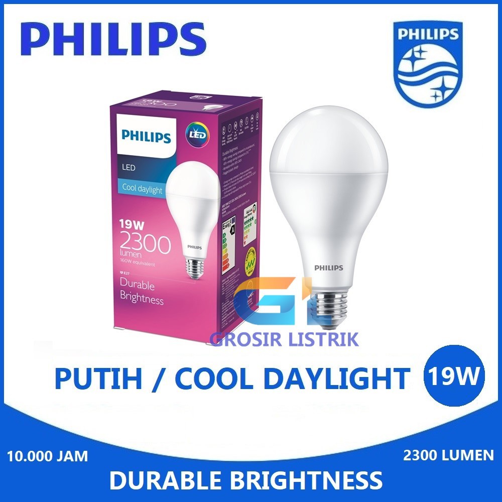 Jual Lampu Philips LED 19W Putih Cool Daylight 6500K (19 Watt 19 W 19Watt) LEDBulb Bulb Original ...