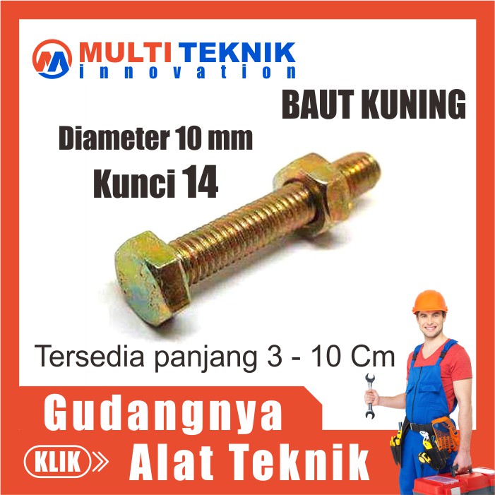 Jual Mur Baut Ukuran 14 Sekrup Skrup M10 Kunci 14 10MM BAUT+MUR+RING Kuning Probolt MT234 ...