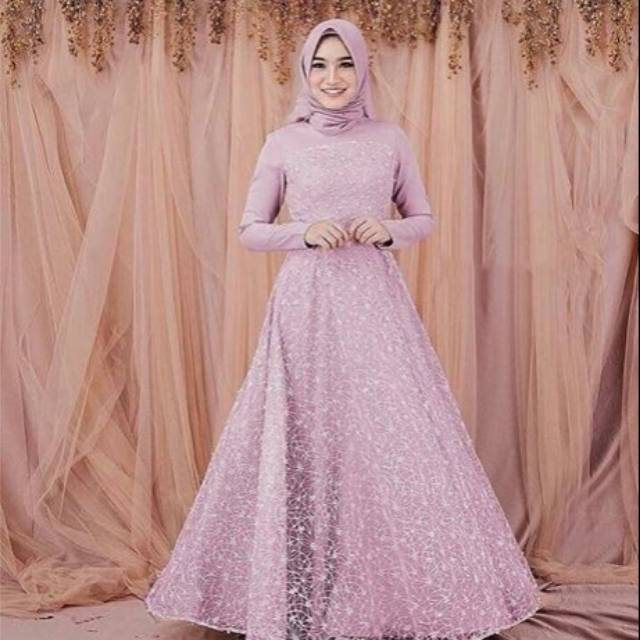 Jual maxi jelita dress lebaran weding dress pesta warna pink peach ...