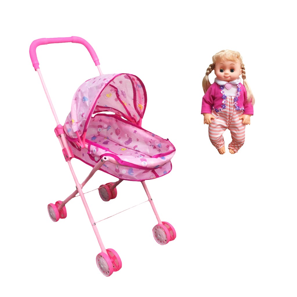 Jual Mainan Anak Perempuan Stroller Besi Bisa Dilipat Boneka Nangis ...