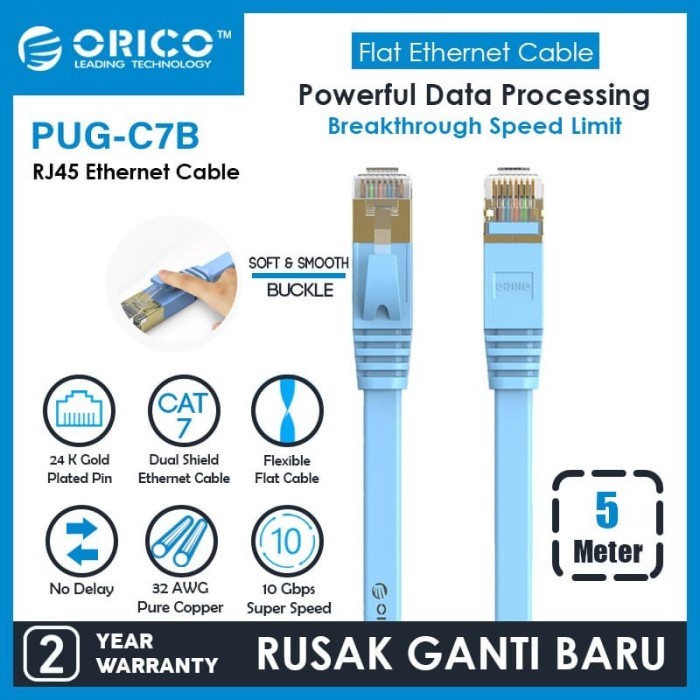 Jual Kabel lan 5M Orico Cat 7 flat PUG-C7b-50 - Cable Lan rj45 cat7 5 ...