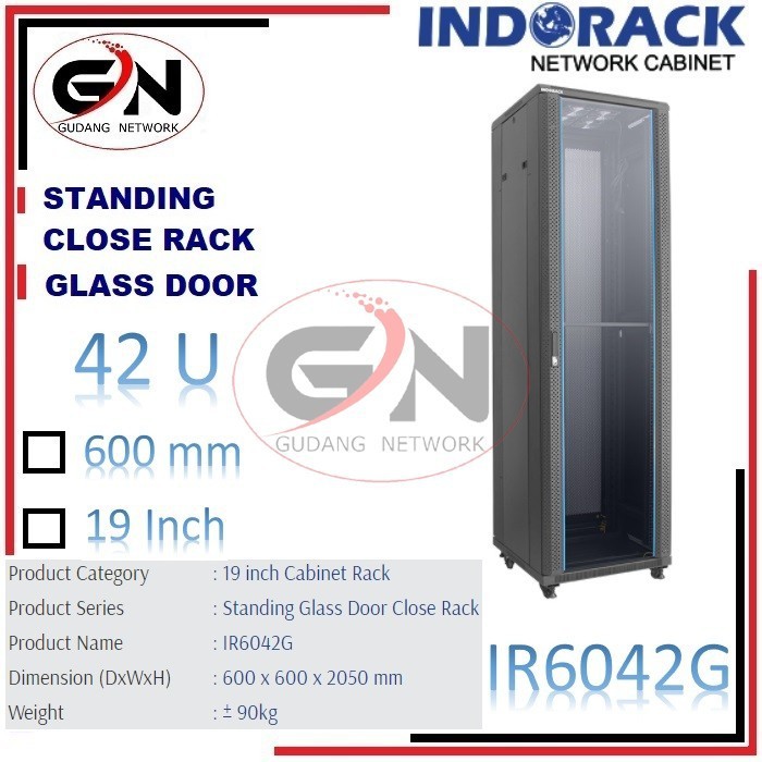 Jual Rack Server 19" 42U IR6042G Depth 600mm Indorack Close Rack Glass ...