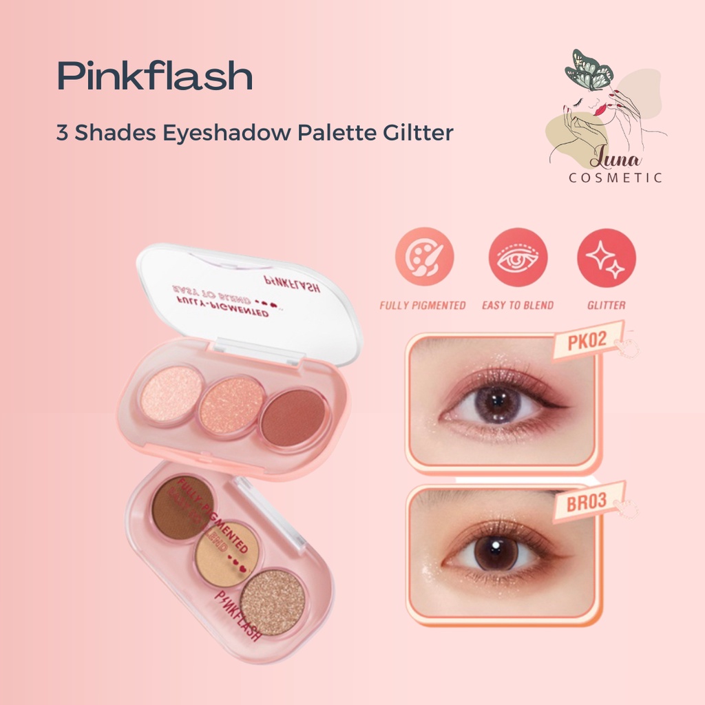 Jual PINKFLASH 3 Shades Eyeshadow Palette Giltter High Pigment Easy To ...