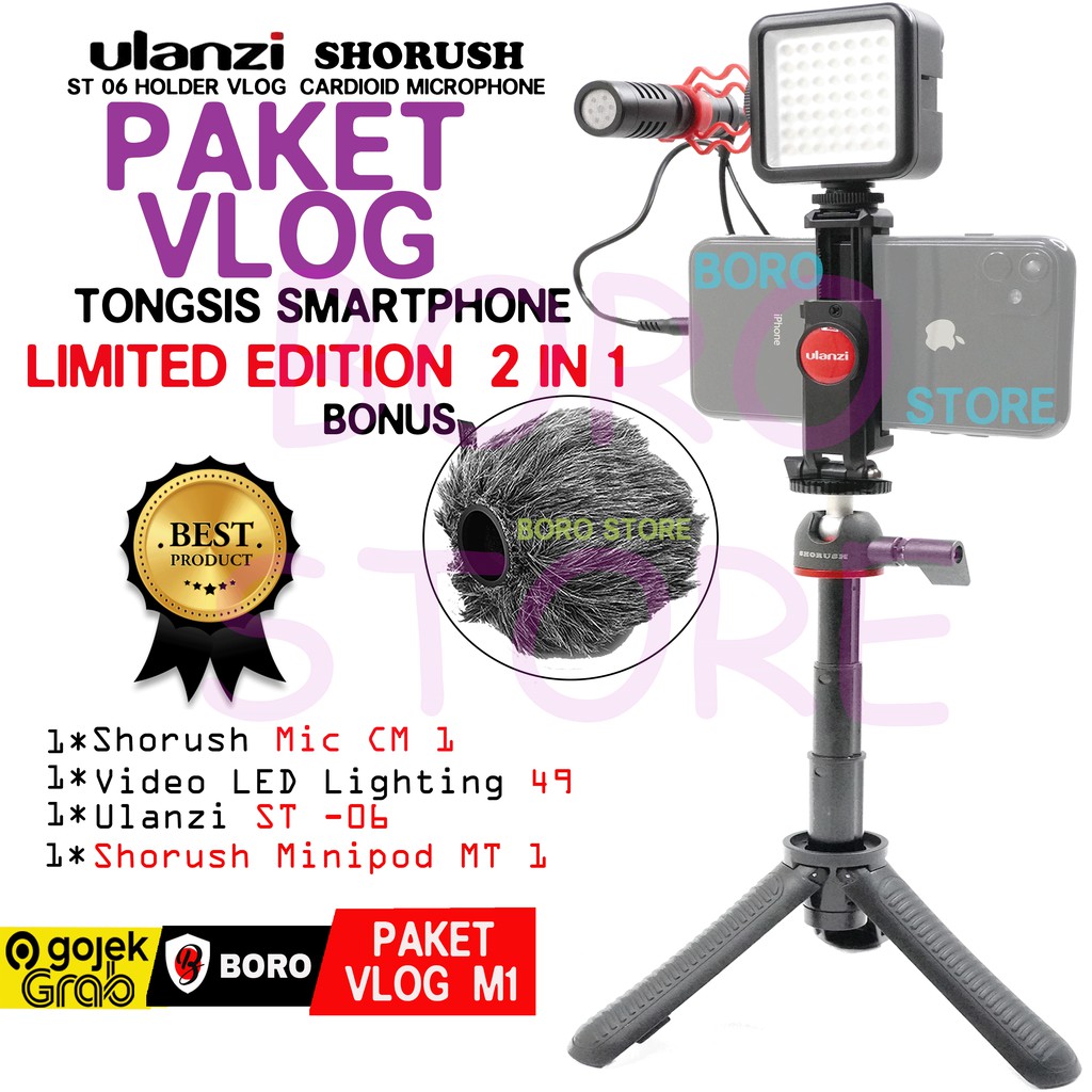 Jual PAKET VLOG Smartphone M1 Minipod Holder Tripod Mic Mikrofon Live ...