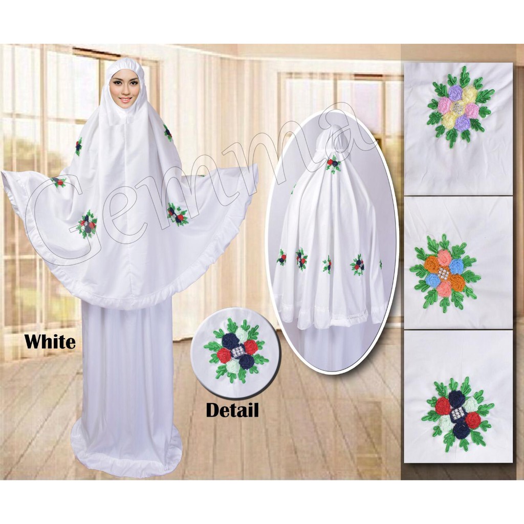 Jual mukena dewasa putih bunga timbul/mukenakatun/mukenasulam | Shopee ...