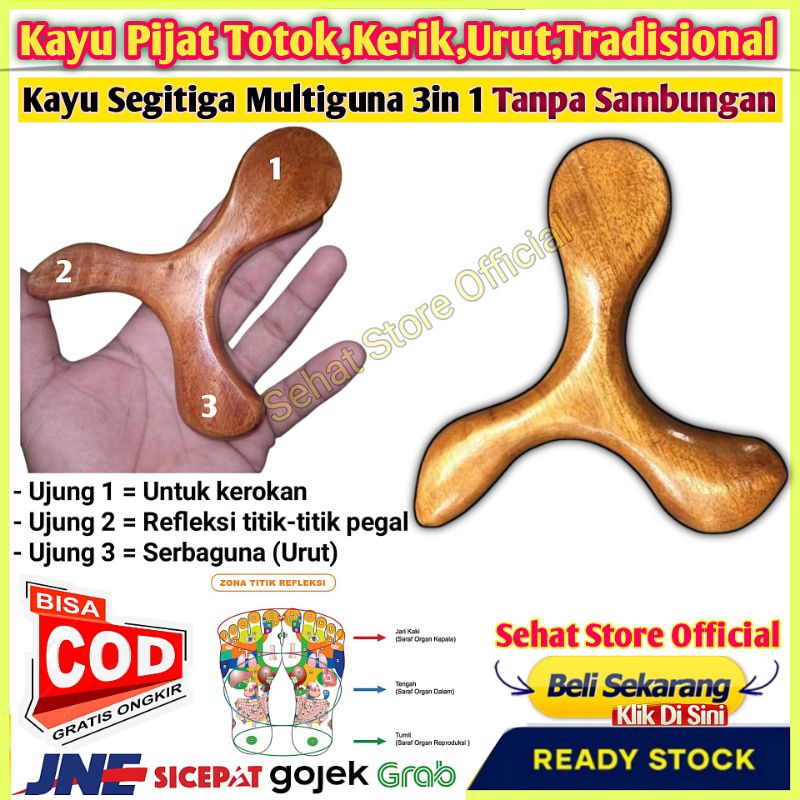 Jual Alat Pijat Tradisional Kayu Segitiga Pijet Telapak Kaki Tangan Refleksi Urut Kerokan Masuk ...