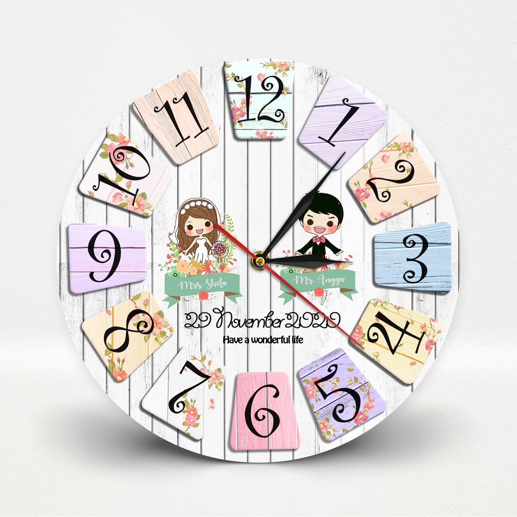 Jual (KWA) Jam Dinding Unik Pernikahan Kayu Puzzle Bisa custom nama ...