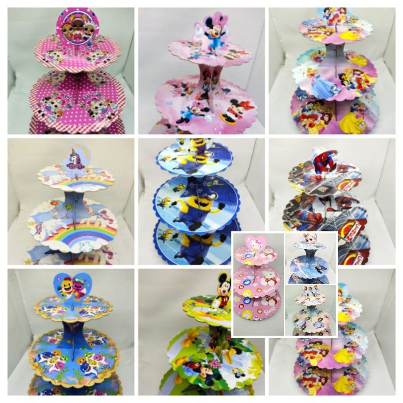 Jual Tatakan Kue Ulang Tahun 3 Tingkat Motif Karakter / Cupcake Stand 3 ...