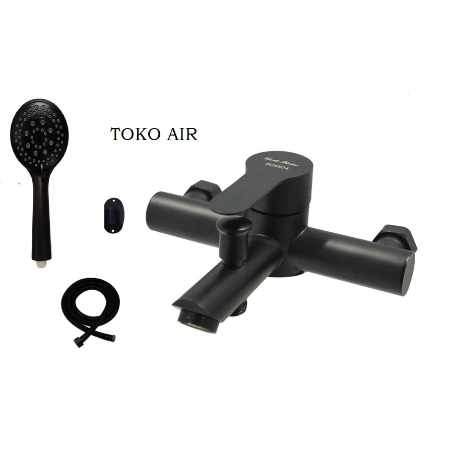 Jual Kran Bathtub Lengkap Hitam Black Kran Mixer Panas Dingin + Hand ...