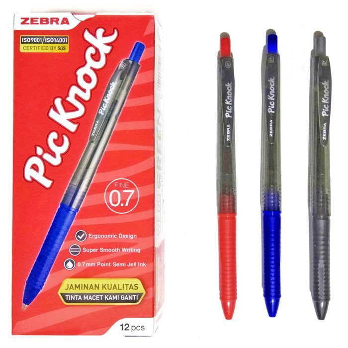 Jual BOLPEN PICCOLO KNOCK ZEBRA 0.7mm PACK ISI 12 PCS / PEN / BALLPEN ...