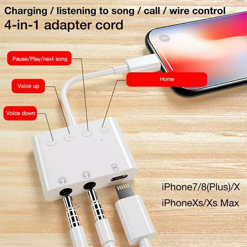 Jual Splitter Handsfree 3 in 1 IPhone 7 8 7+ 8+ X XR XS Max Jack Audio ...