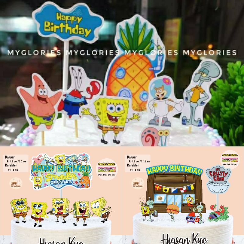 Jual Paket Hiasan Kue SPONGEBOB Dekorasi Roti Ulang Tahun / Birthday ...