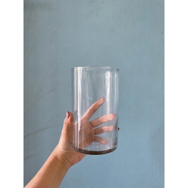 Jual vas kaca silinder tinggi 15cm diameter 9,5cm pot bunga kaca tinggi ...