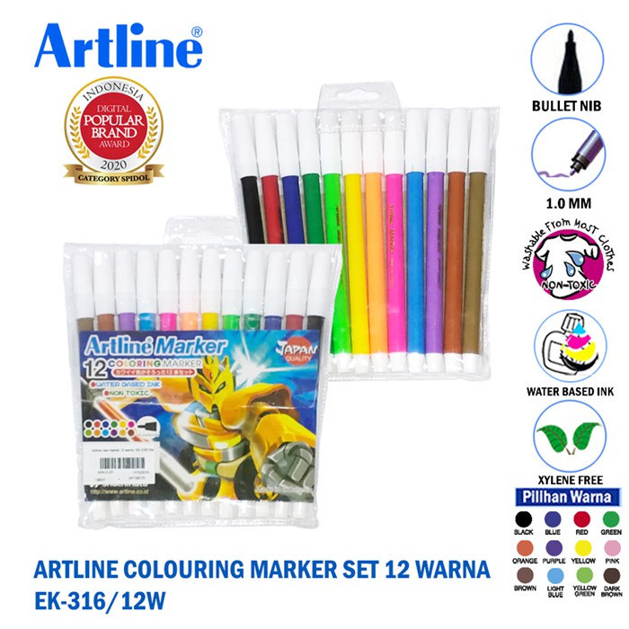 Jual ARTLINE EK-316/12W SPIDOL KECIL SET 12 WARNA | Shopee Indonesia