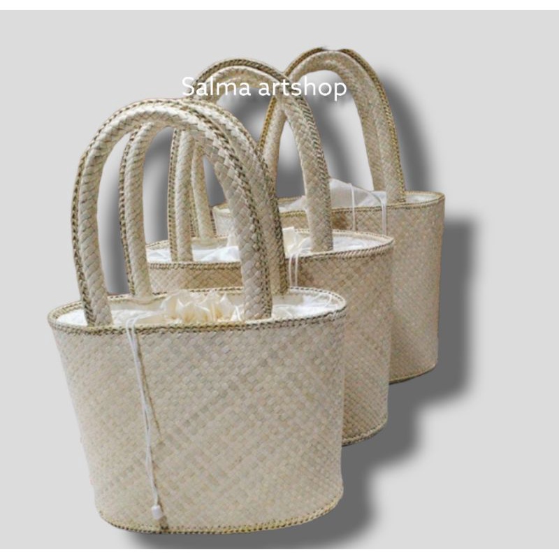 Jual Tas anyaman pandan set 3/tas piknik pandan oval Tali Serut set 3 ...