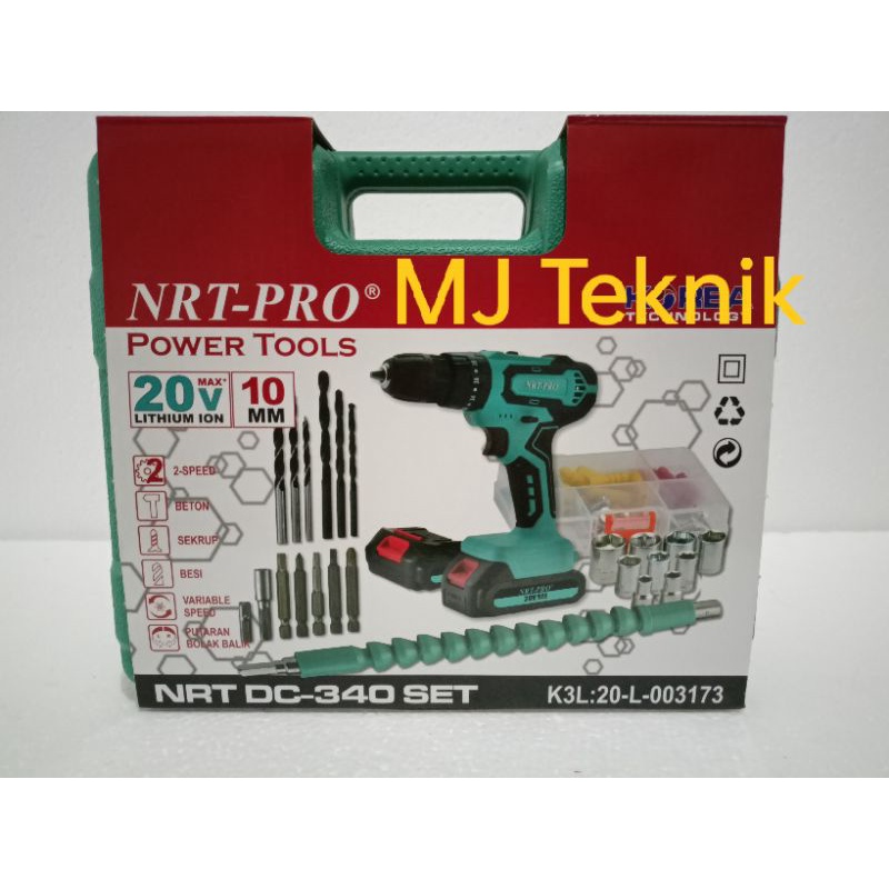 Jual Mesin Bor Beton Baterai / Cordless Drill 20V NRT DC-340 Set NRT ...