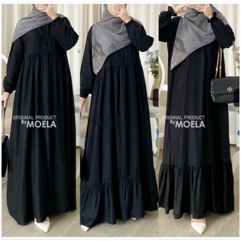 Jual Gamis Hitam Polos Dress Muslim Black Jumbo Ld 110 120cm 130cm ...