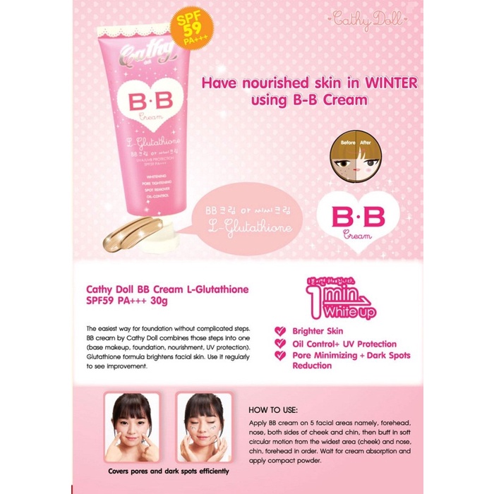 Jual Cathy Doll BB Cream L-glutathione SPF 59PA+++ 30g | Shopee Indonesia