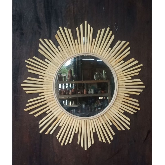 Jual Cermin dinding aesthetic 40cm miror bambu waldekor | Shopee Indonesia