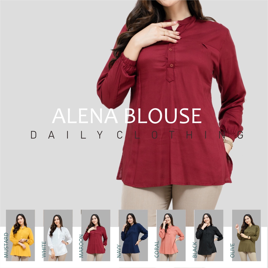 Jual Baju Atasan Wanita Blouse Kerja Polos Kuliah Lengan Kerut Adem ...