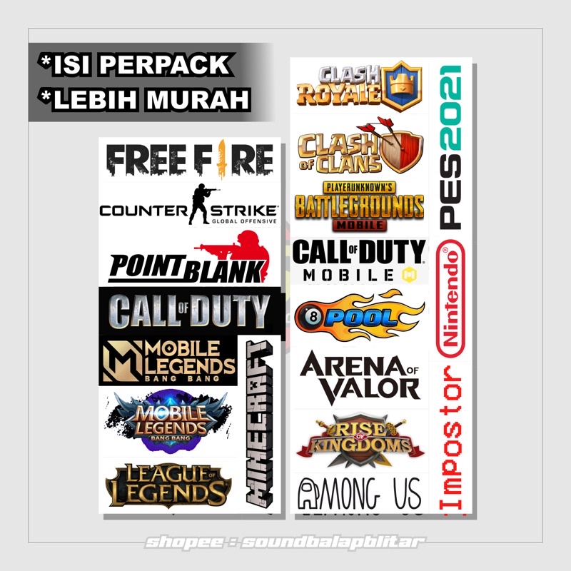 Jual Stiker Game - Pack 19 Stiker - Stiker HP / Free Fire / PUBG ...