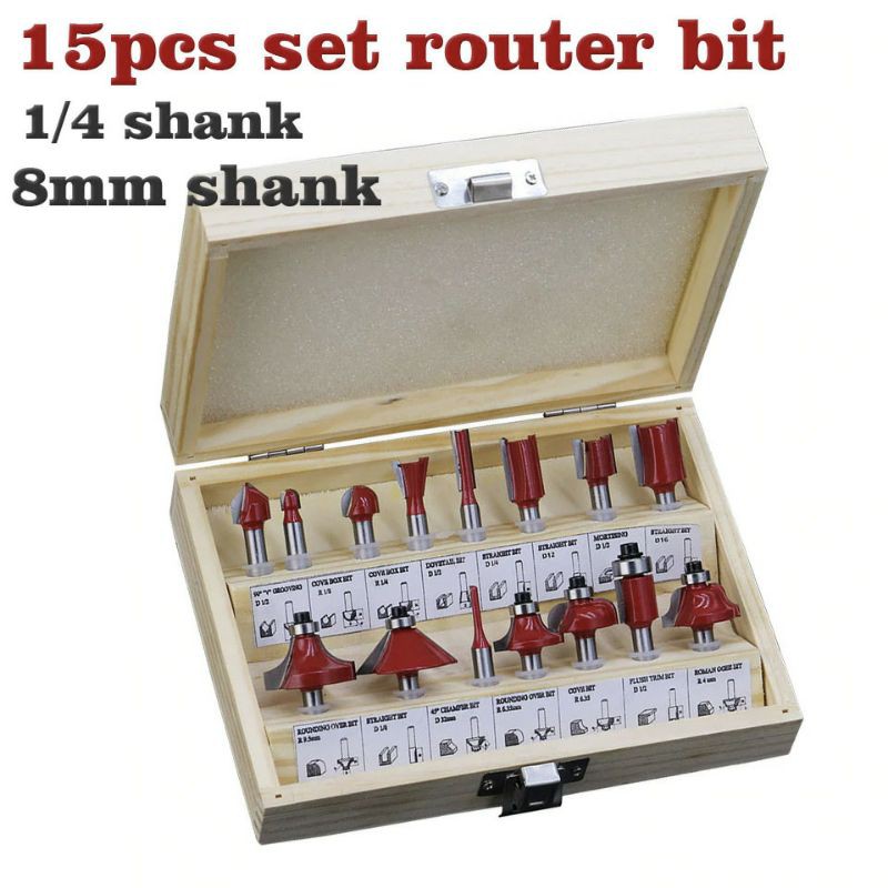 Jual 15 PCS Set Mata Bor Profil Router Bit 1/4 Inch 8mm | Shopee Indonesia