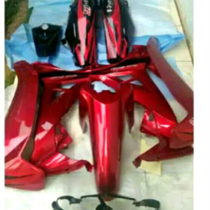 Jual cover body full halus yamaha vega R new merah hitam plus strifing ...