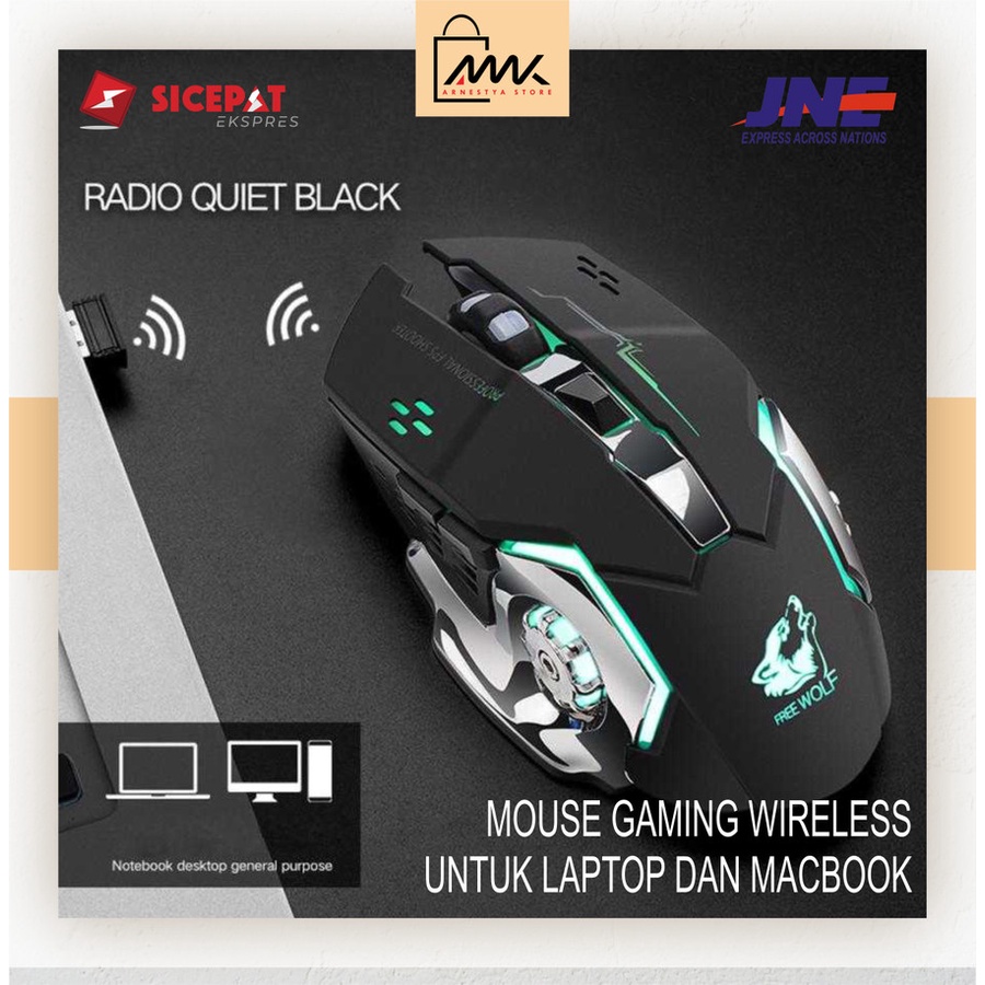 Jual Mouse Gaming Wireless LED Light 1800 DPI Free Wolf edition ...